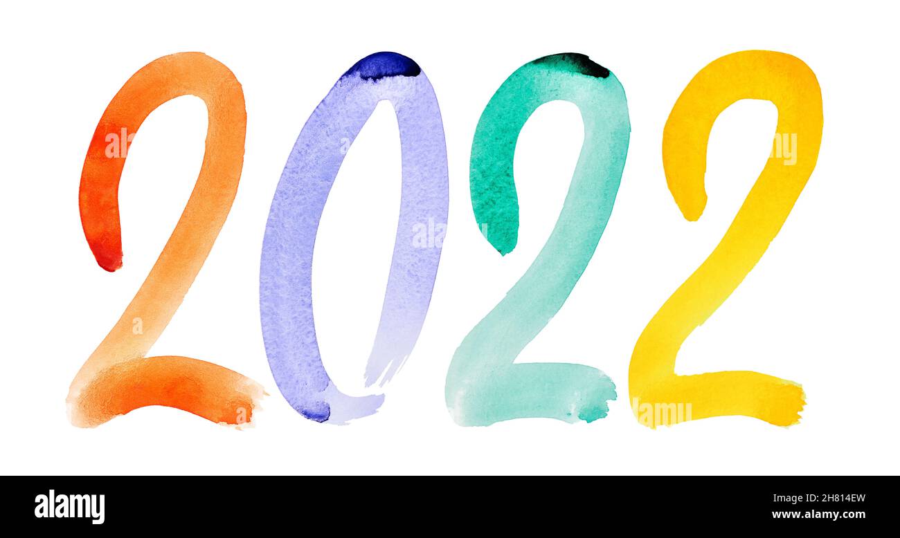 New year 2022 - Hand drawn colorful numbers Stock Photo - Alamy