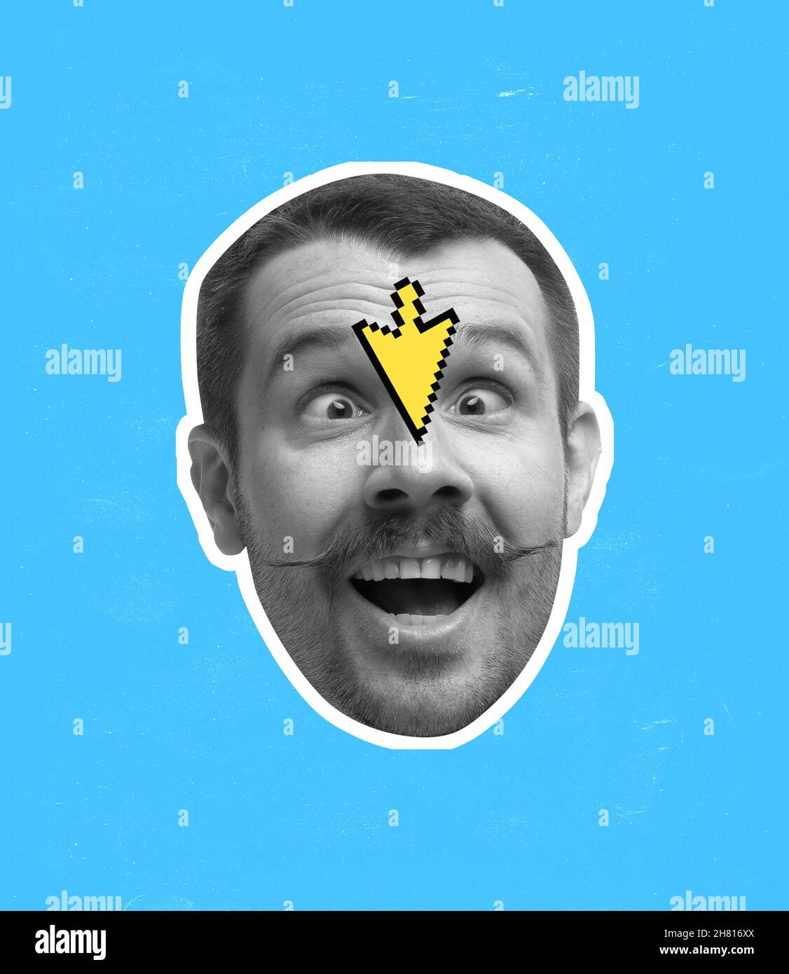 Contemporary art collage of man's head with joyful facial expression ...