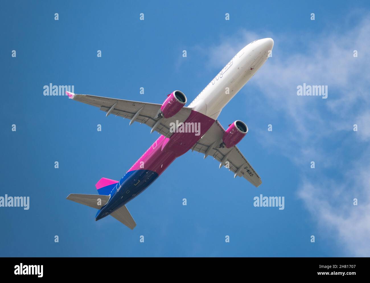 Close up of a Airbus A321 taking of on a blue sky with little bit of ...
