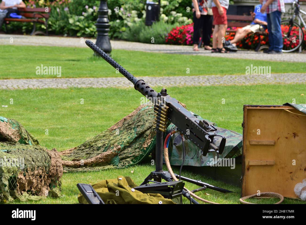 Vintage submachine guns and handguns on display in the historic summer ...