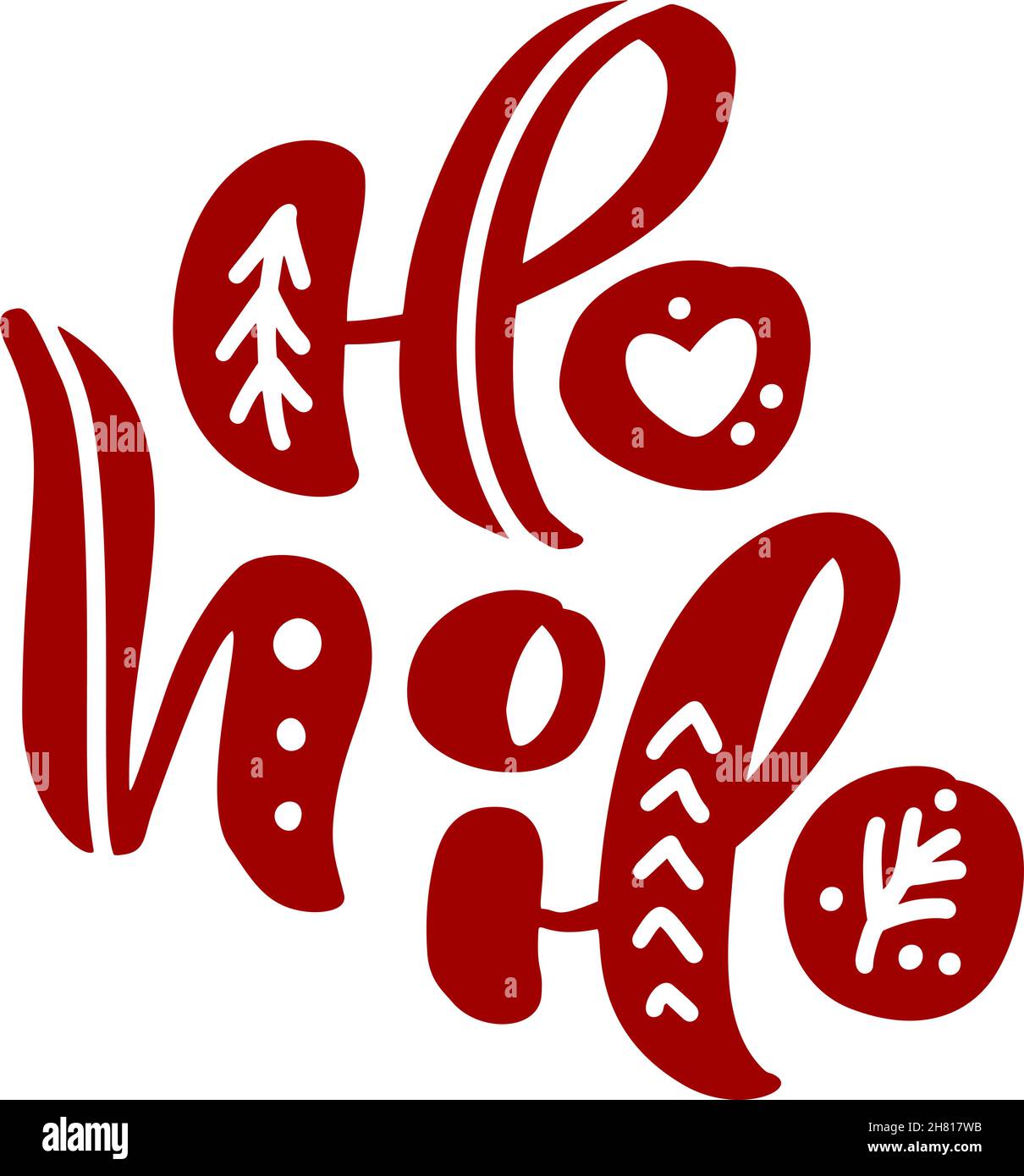 Red Christmas hand drawn vector lettering text Ho ho ho. brush calligraphic phrase isolated on ...