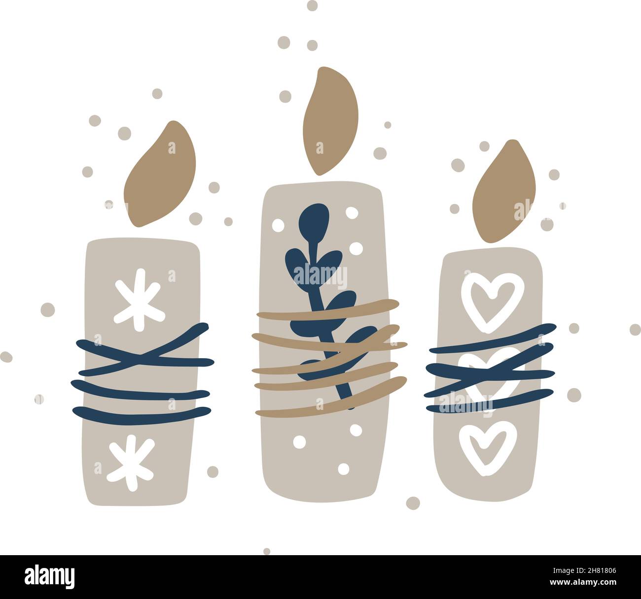 Christmas Vector hand drawn scandinavian set of three winter candles ...