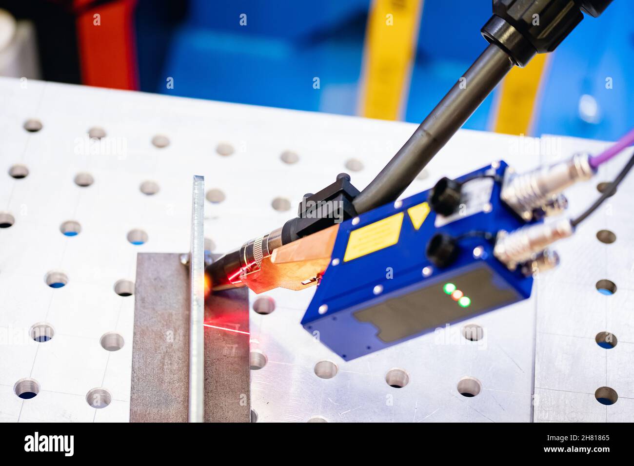Macro robot welding automatic industrial production factory, tiop view ...