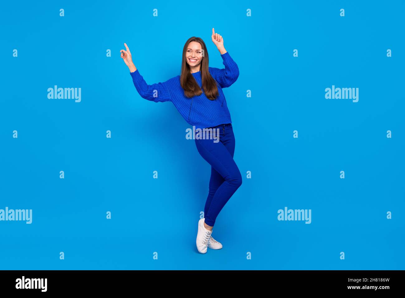 Full length body size view of attractive cheery trendy girl dancing ...