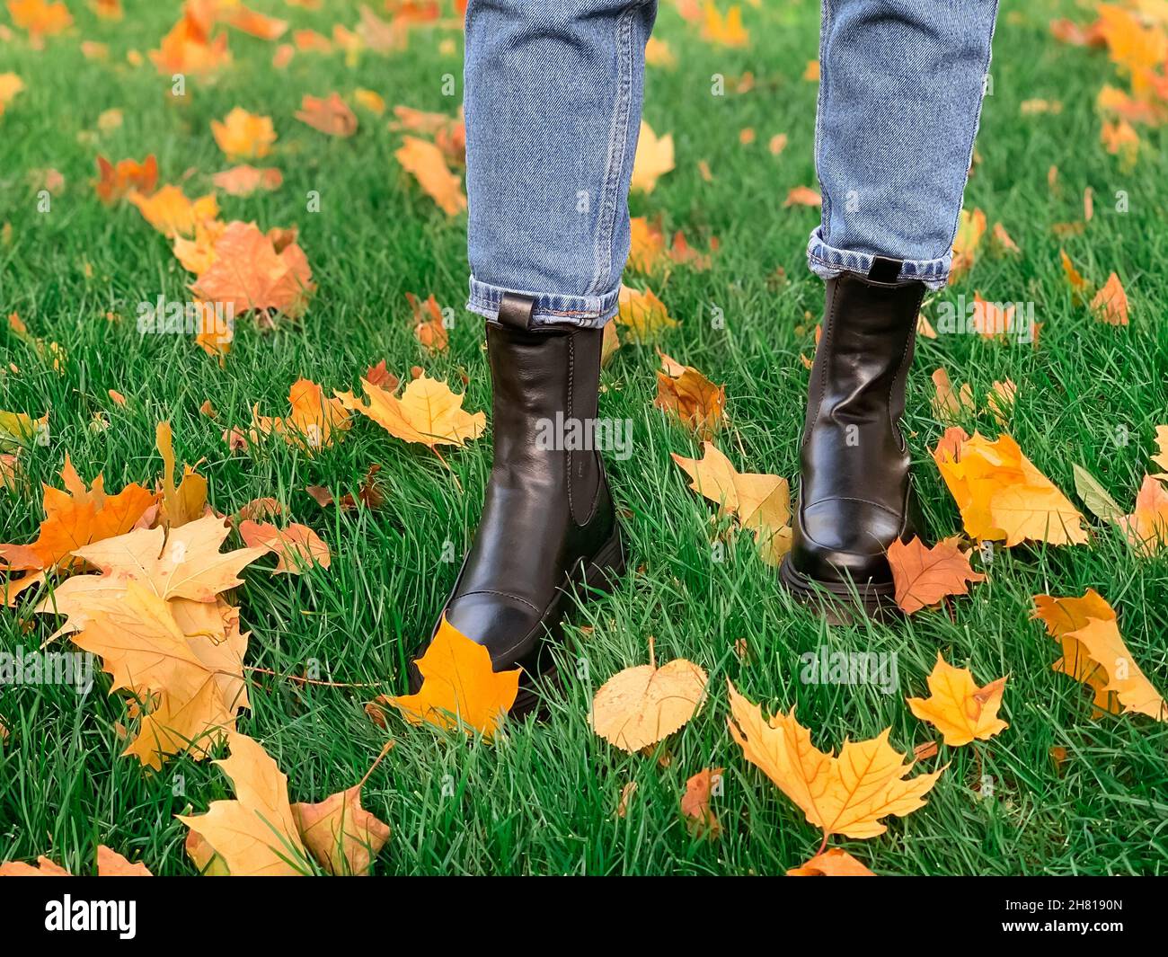 Autumn shoes in the fall foliage. Leaf fall. Autumn walks through ...