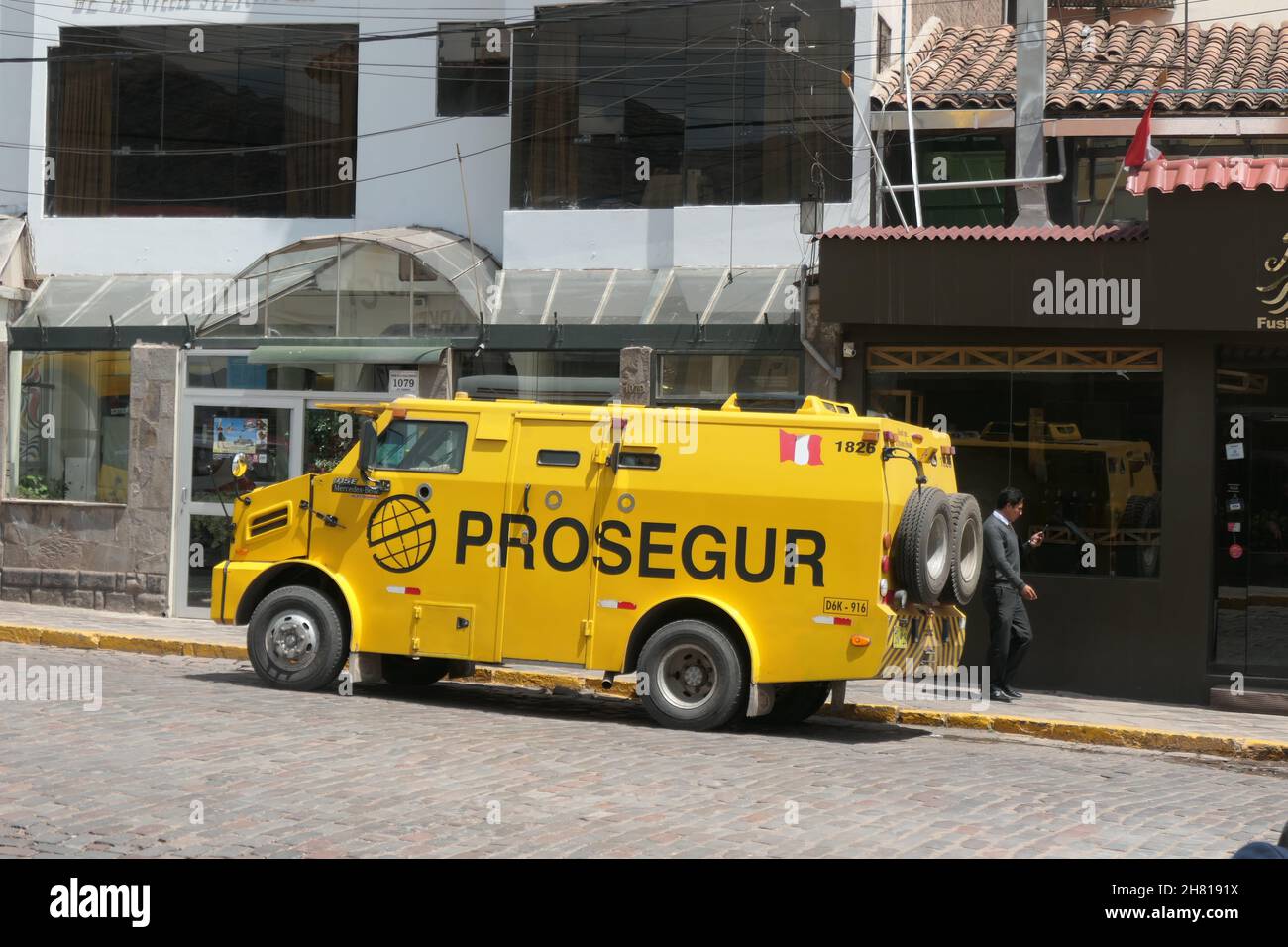 Prosegur armoured truck collecting money in Cusco Peru South America ...