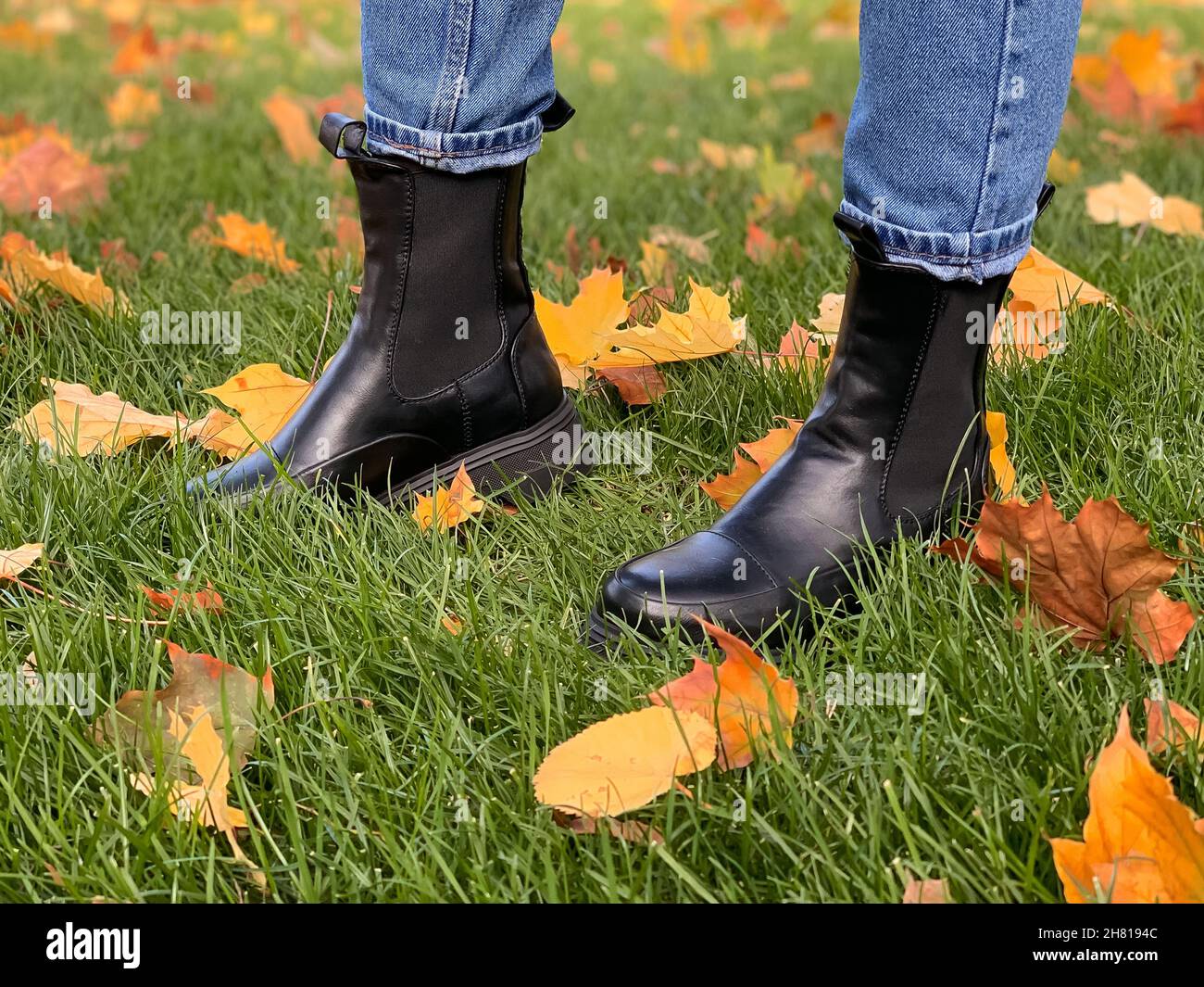 Autumn shoes in the fall foliage. Leaf fall. Autumn walks through ...