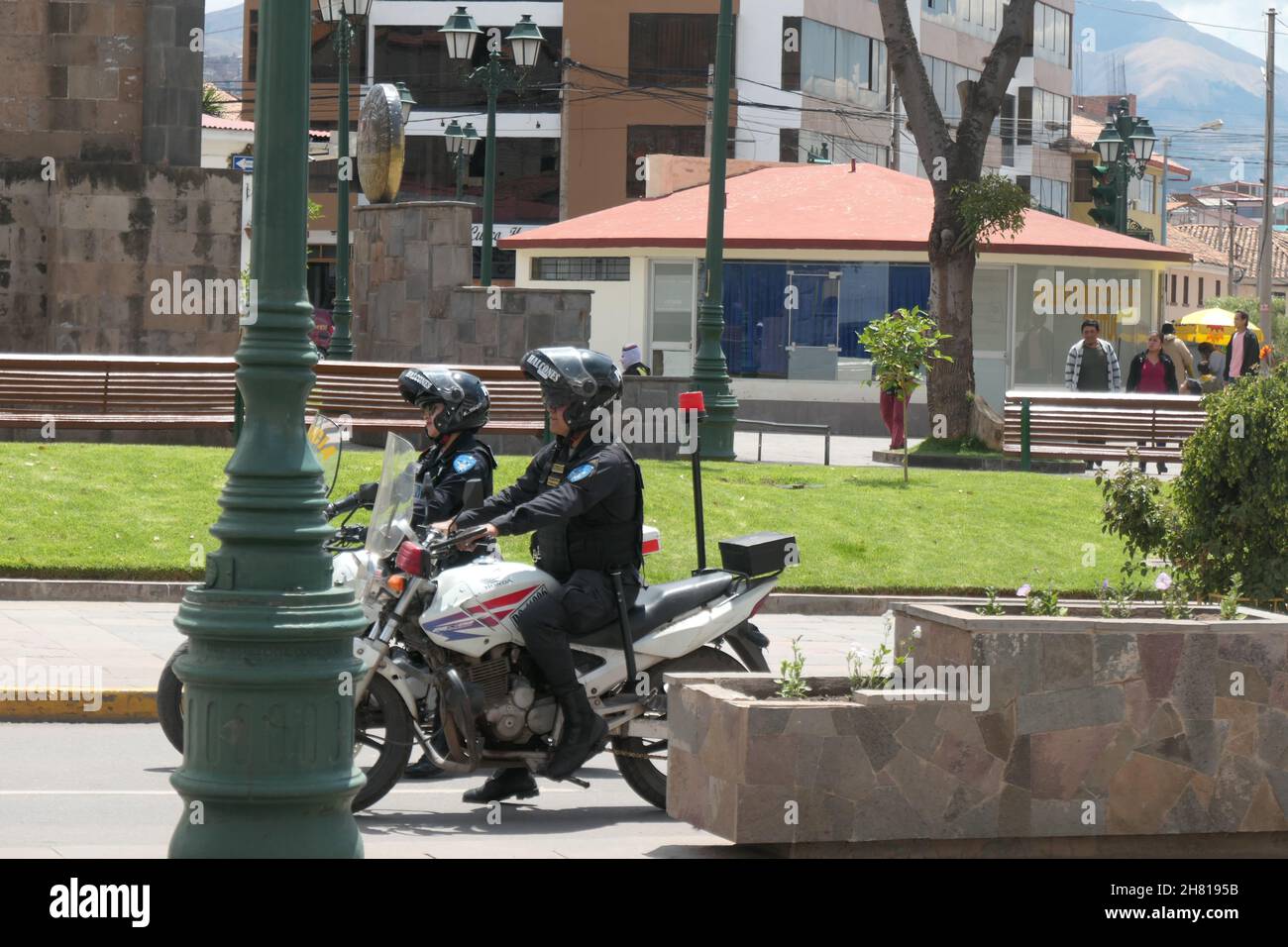 Policemen on motorcycles in Cusco Peru South America police bike speed ...