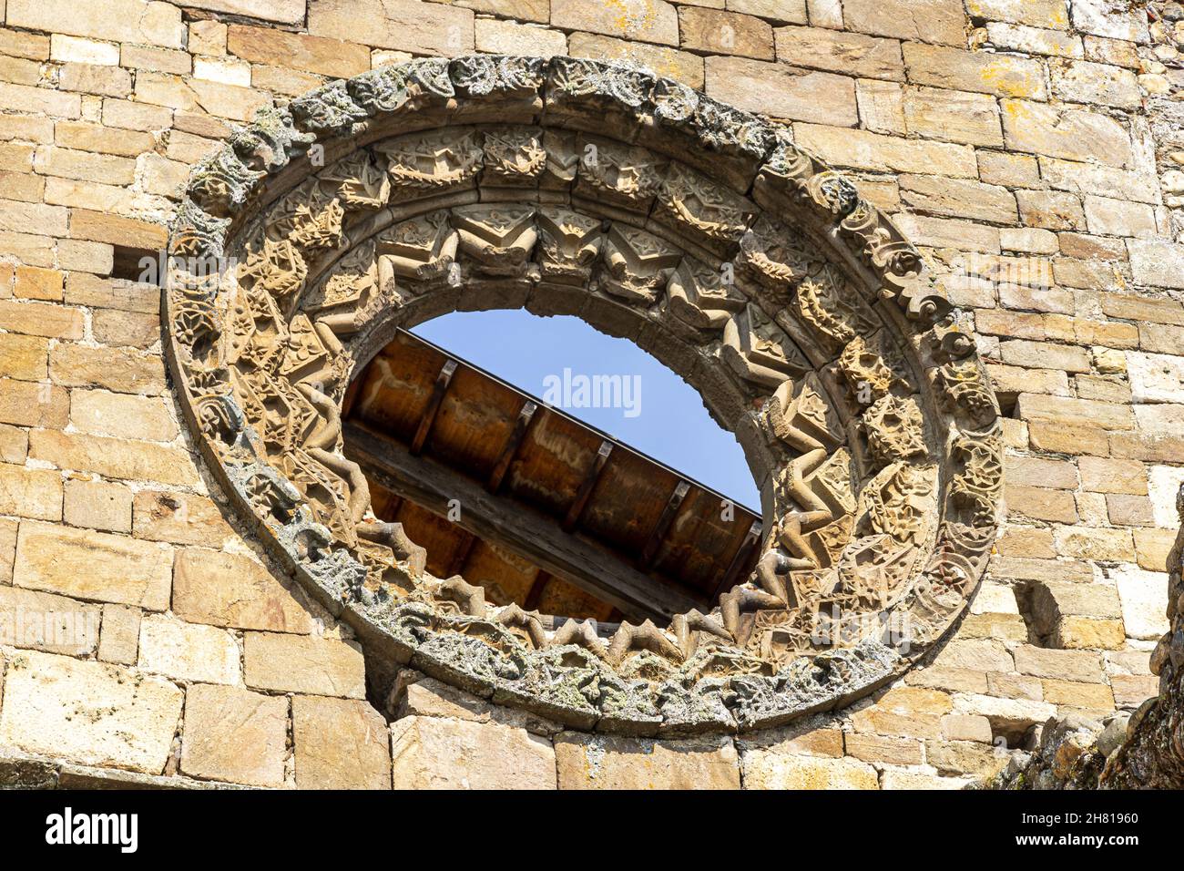 Gothic rose window in the church of the Monastery of Saint Mary Stock ...
