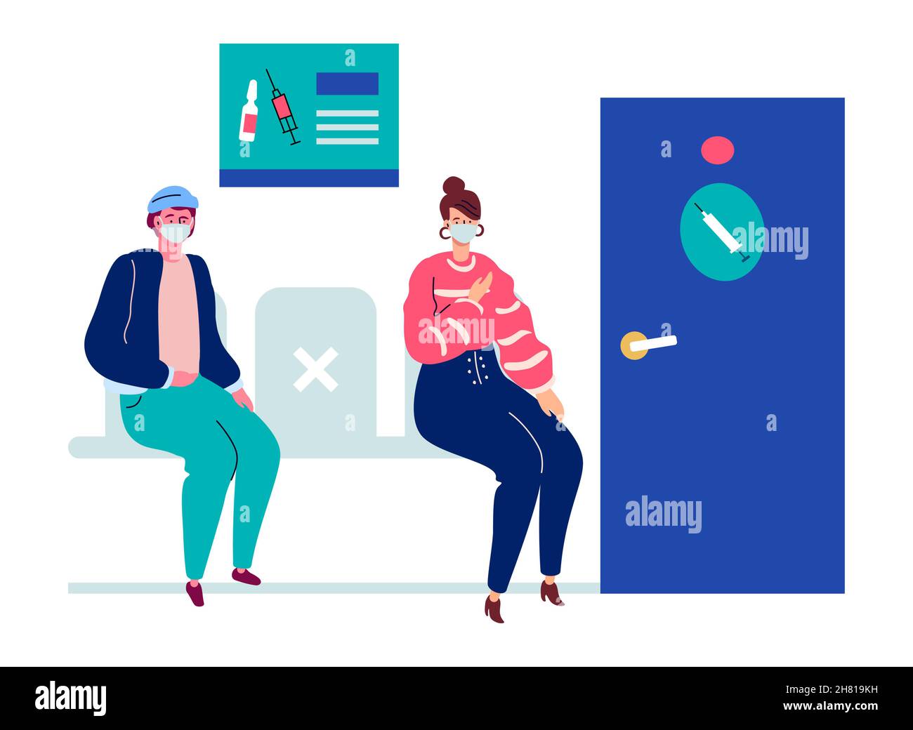 Vaccination queue - detailed vector flat design style illustration. A ...