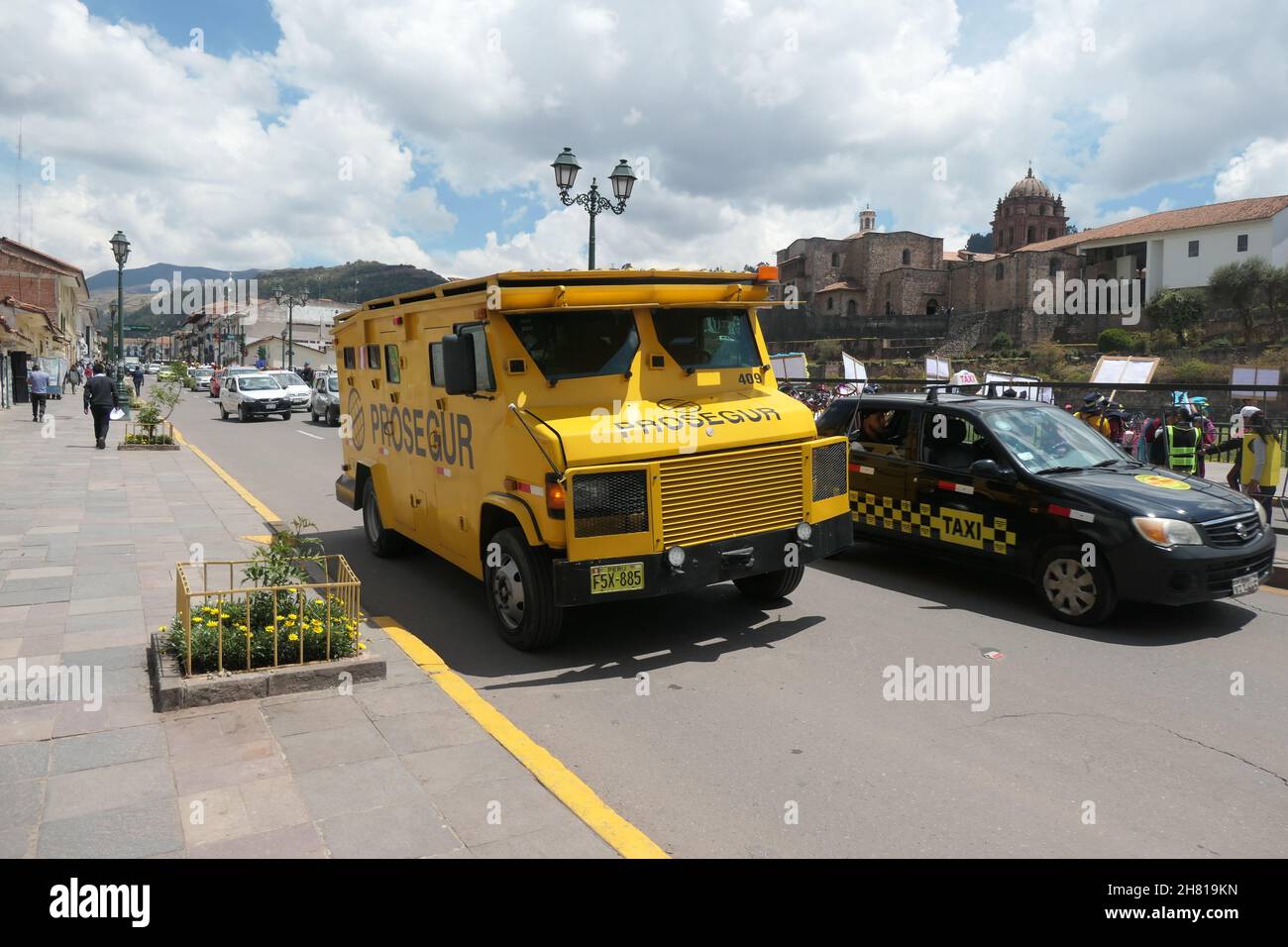 Prosegur armoured truck in Cusco Peru South America money cash metal ...