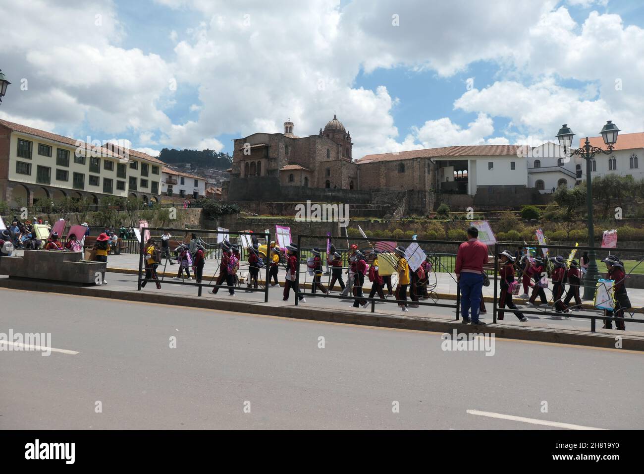 People marching in Cusco Peru South America Stock Photo - Alamy