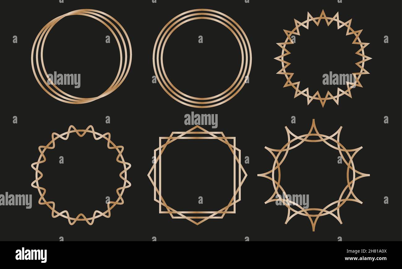 Golden geometric frames with round shape. Art deco style Stock Vector ...
