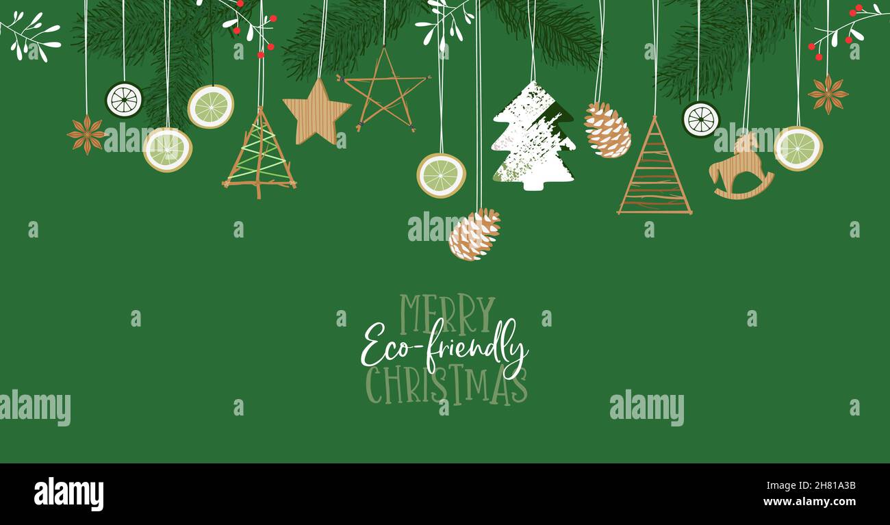 Merry Eco Christmas greeting card illustration of recycled nature ...
