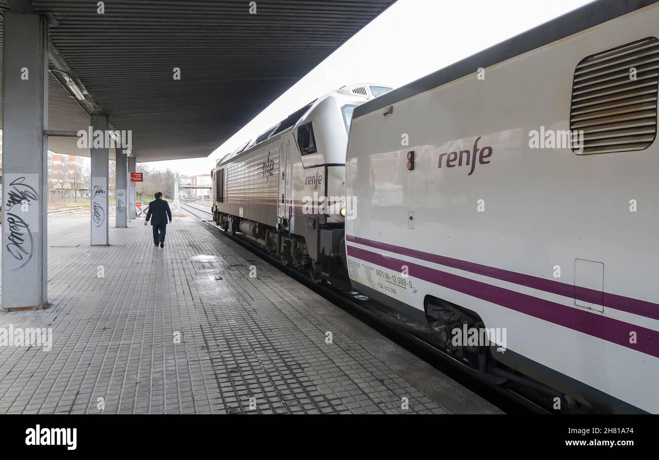 Renfe train heading to Galicia stopped at the train station due to the ...