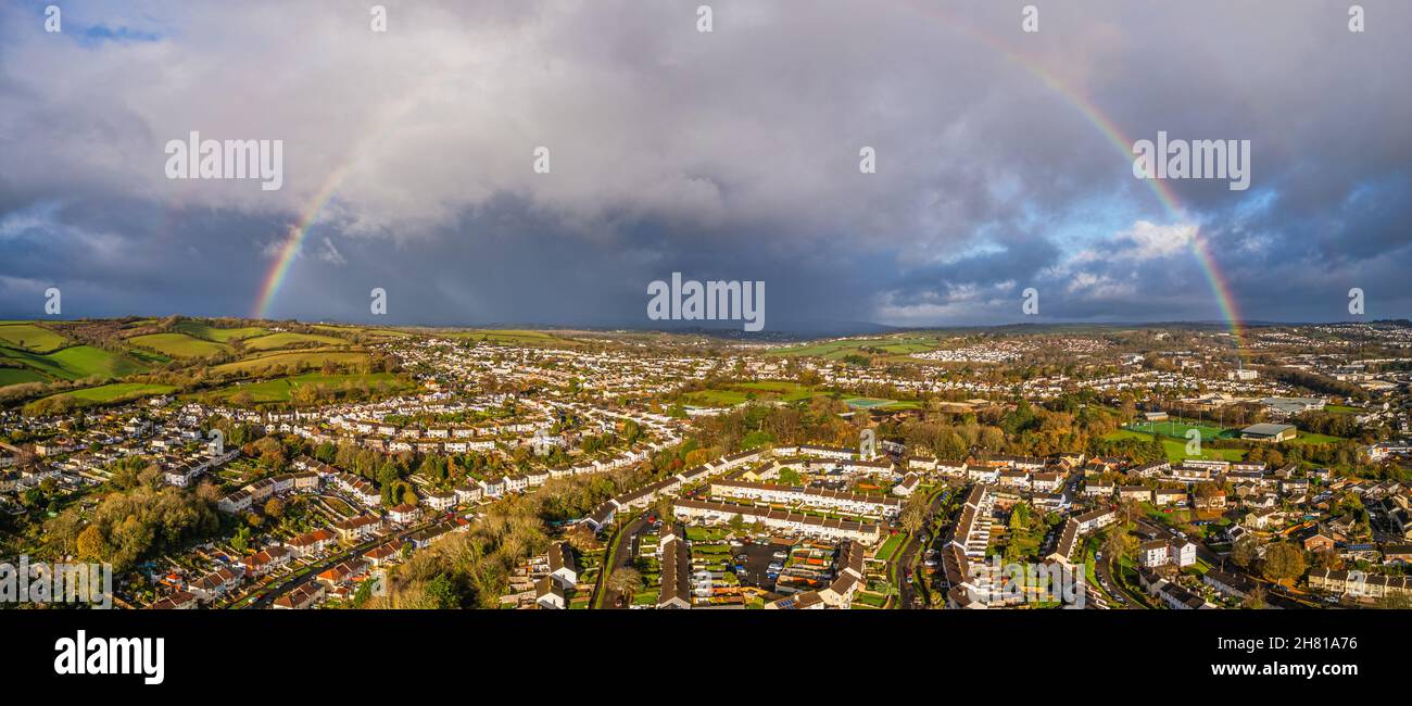 Rainbow over the City, Torquay, Devon, England Stock Photo - Alamy