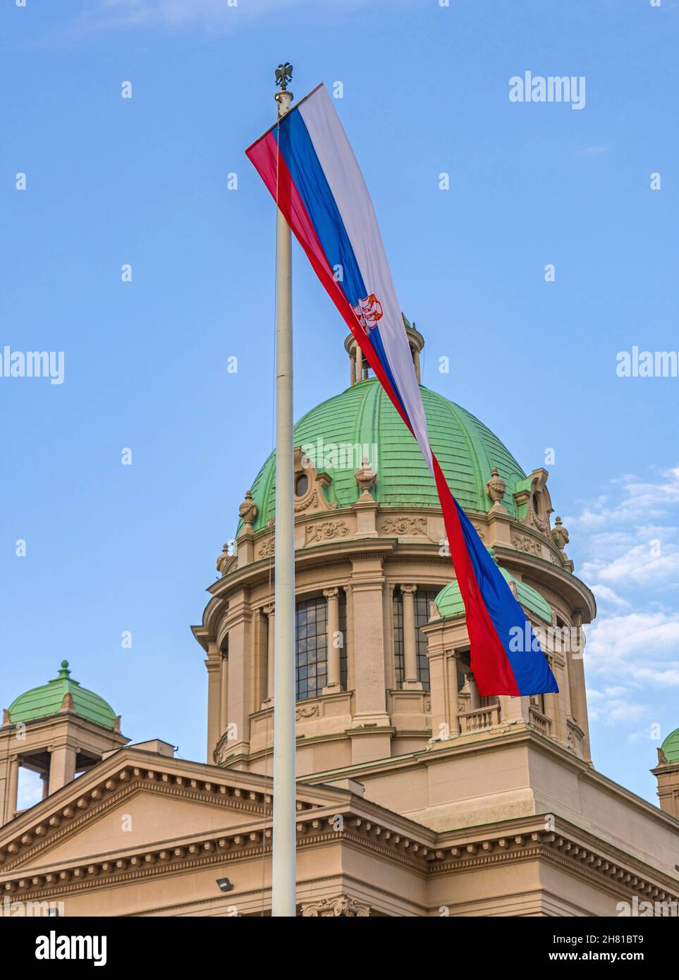 Long Flag in Front of Serbian Parliament Building Belgrade Stock Photo ...