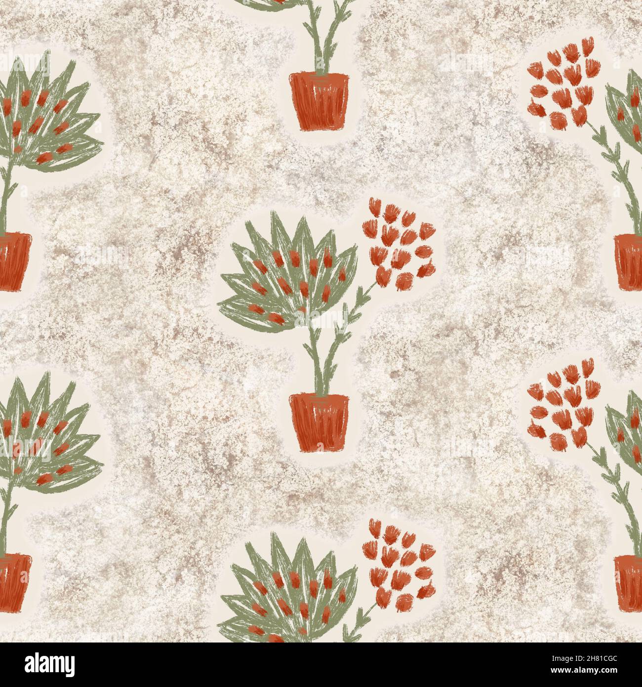 Western cactus on sand texture seamless raster pattern. Organic desert ...