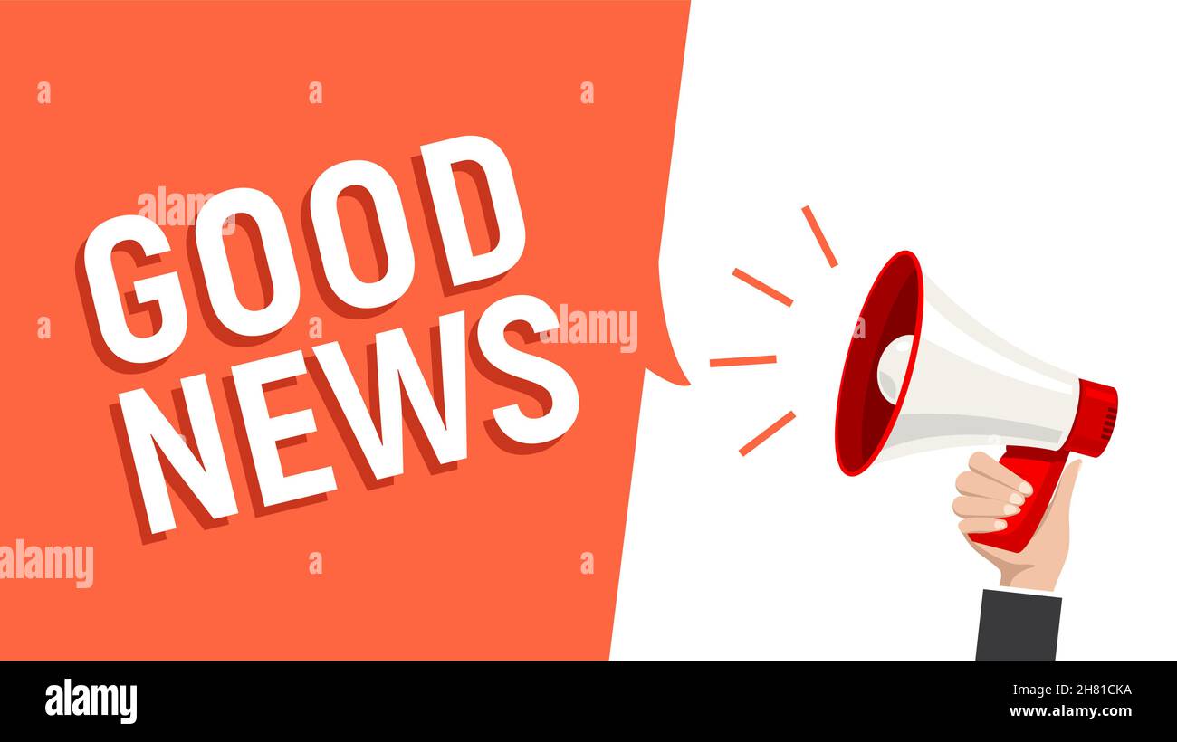 Good news announce megaphone hand holding cartoon attention. Great news ...