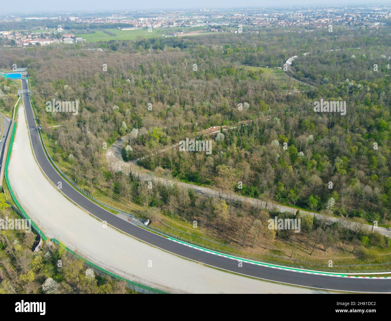 Aerial view of The Autodromo Nazionale of Monza, that is a race track ...