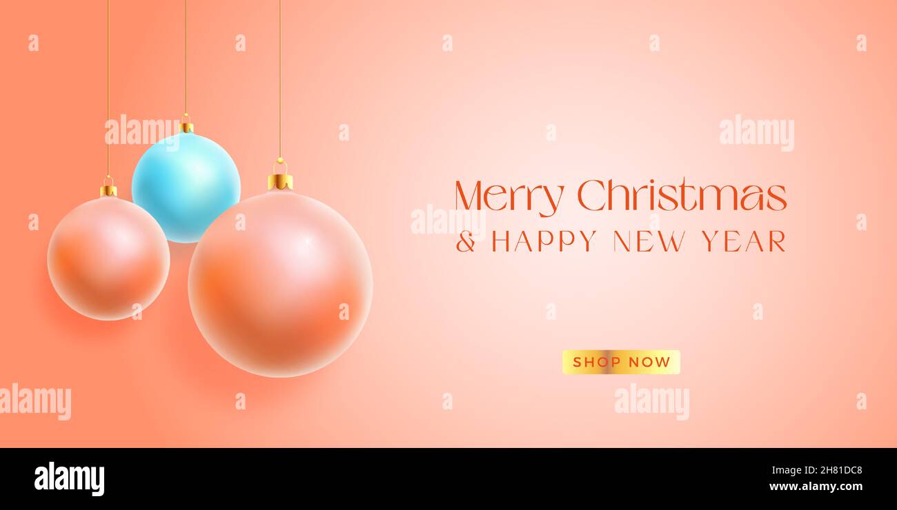 Christmas Pink Pastel Baubles on Gentle Background. Modern Golden ...