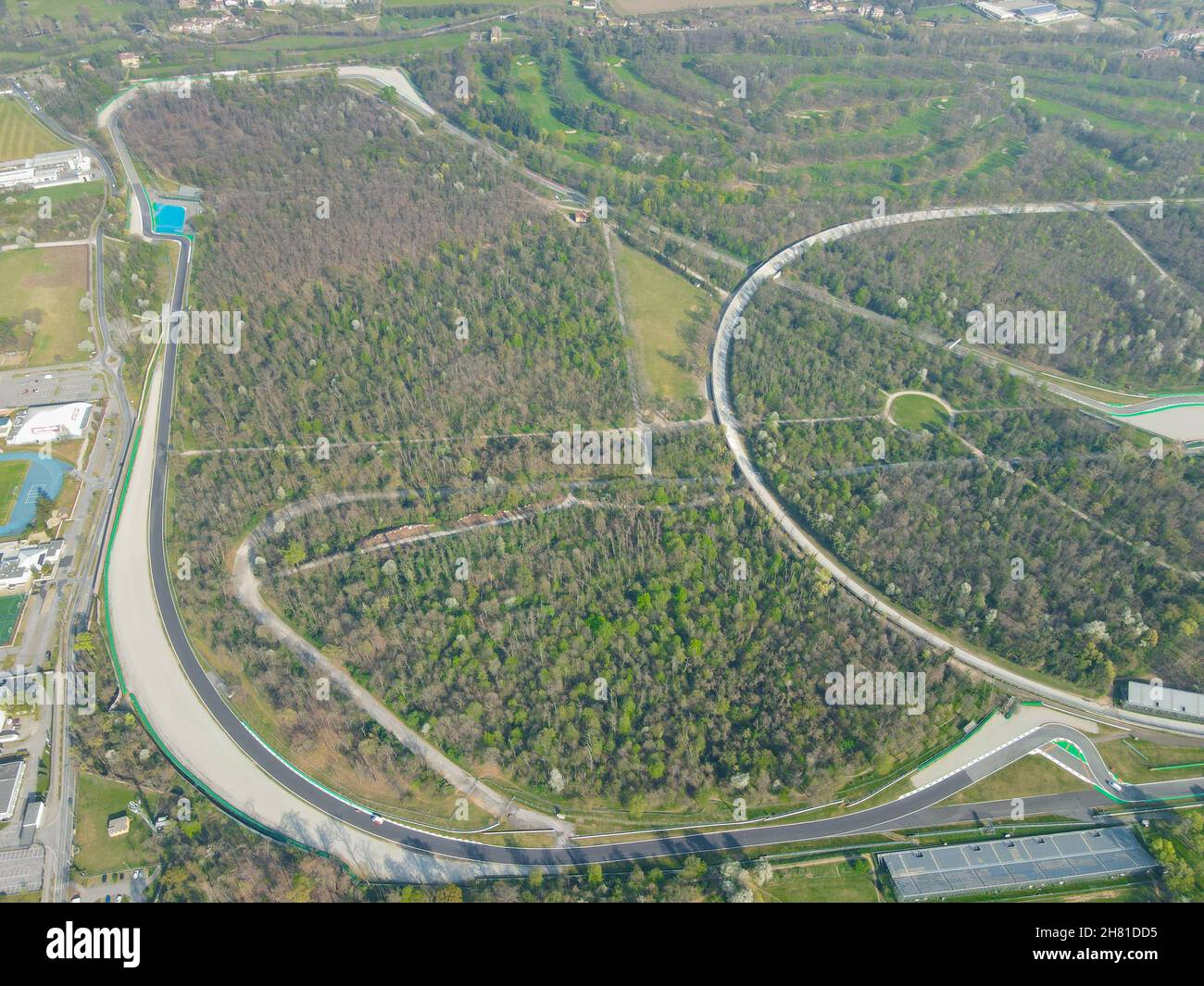 Aerial view of The Autodromo Nazionale of Monza, that is a race track ...