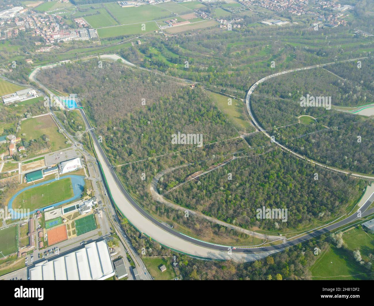 Aerial view of The Autodromo Nazionale of Monza, that is a race track ...