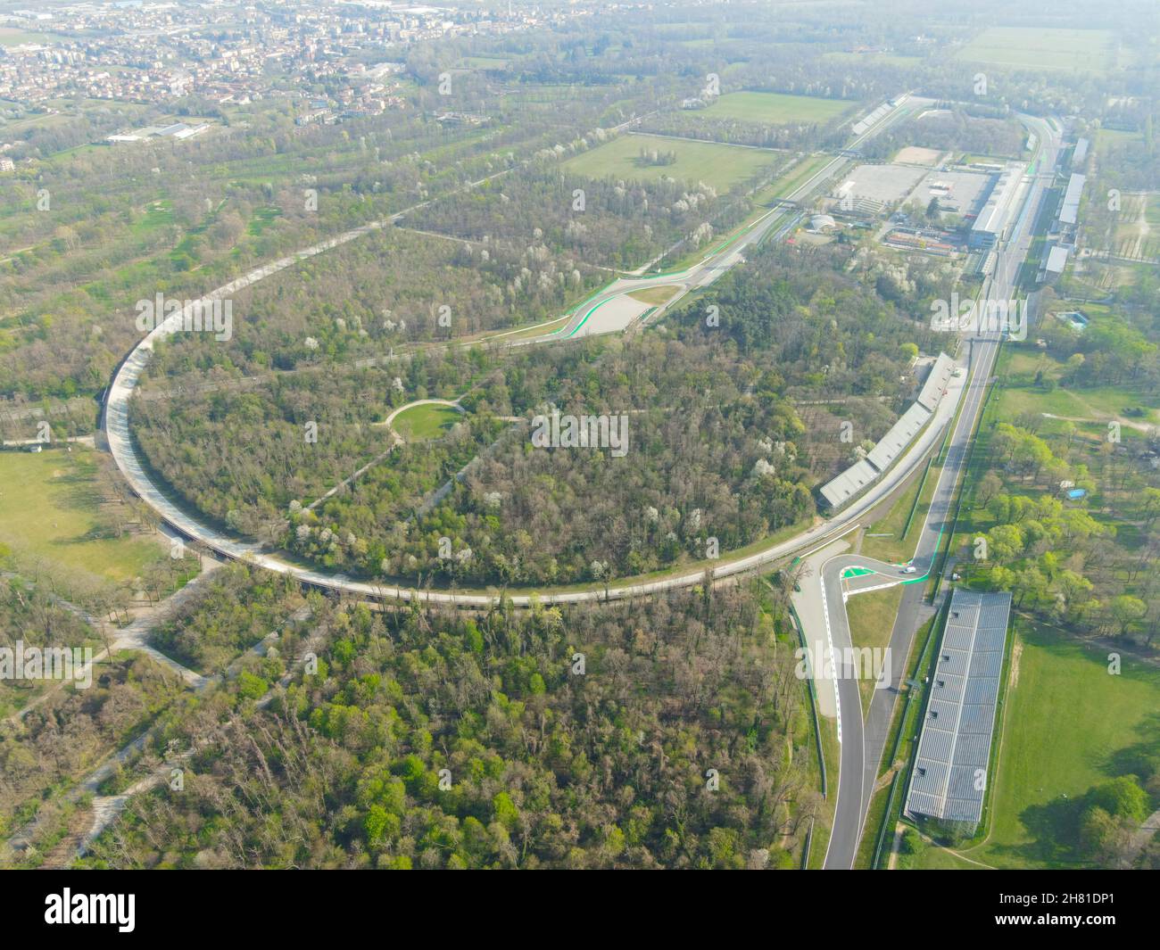 Aerial view of The Autodromo Nazionale of Monza, that is a race track ...