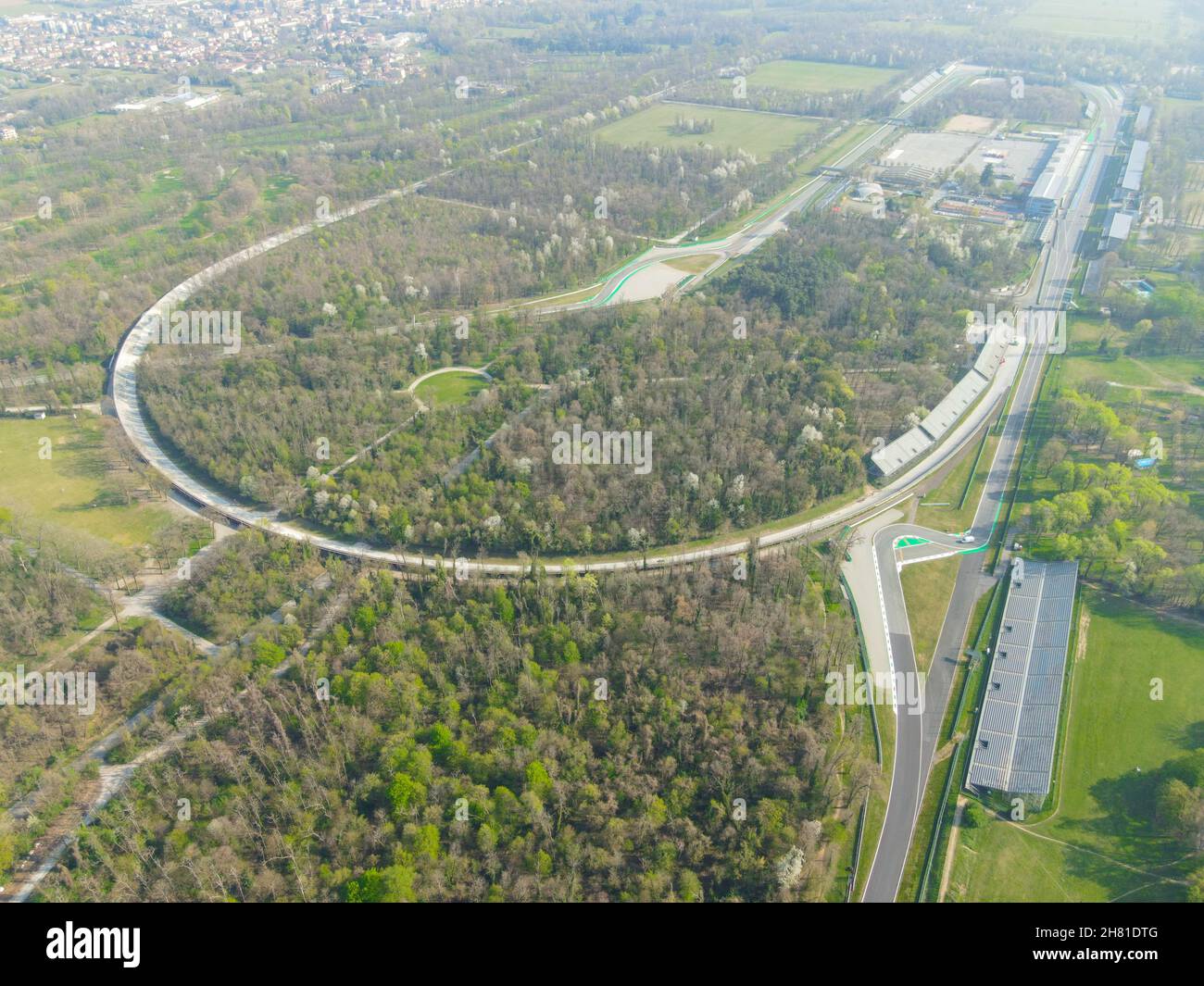 Aerial view of The Autodromo Nazionale of Monza, that is a race track located near the city of ...
