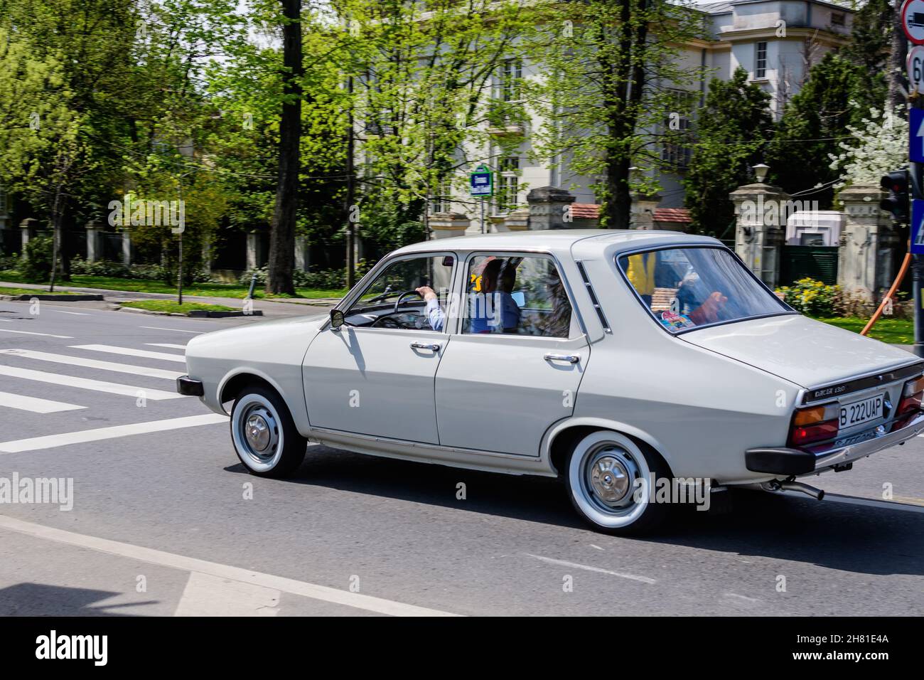 Bucharest, Romania, 24 April 2021 Old retro white Romanian Dacia 1310 ...