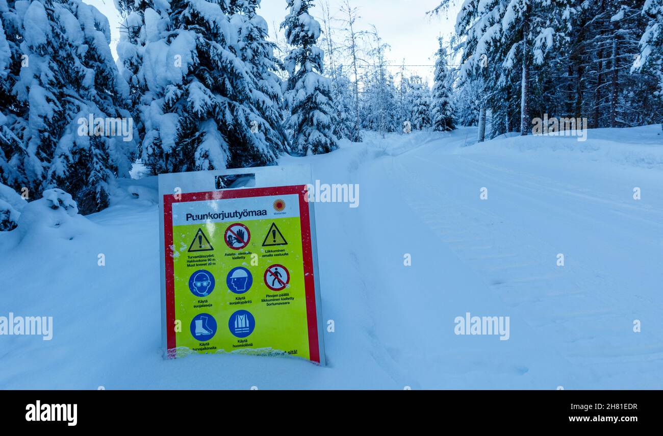Forest company Stora Enso sign in Finnish , warning about logging site ...