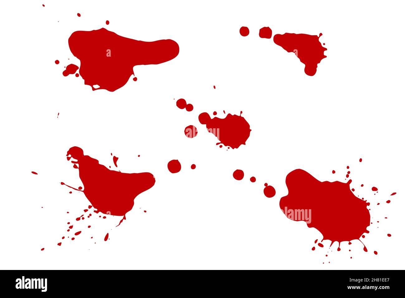 Illustration of several abstract red spots of ink spilled over a white ...