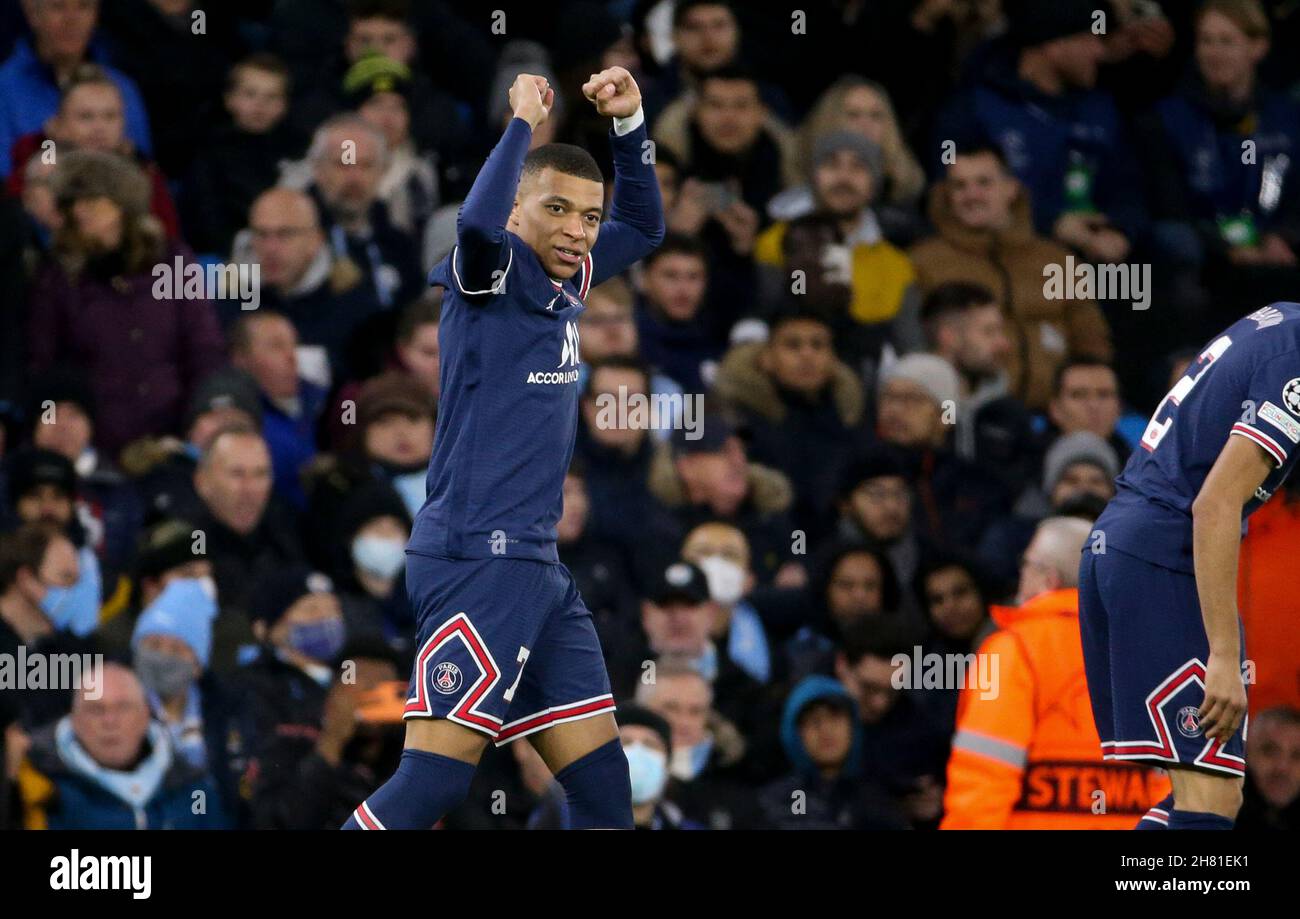 Kylian Mbappe of PSG celebrates his goal during the UEFA Champions ...