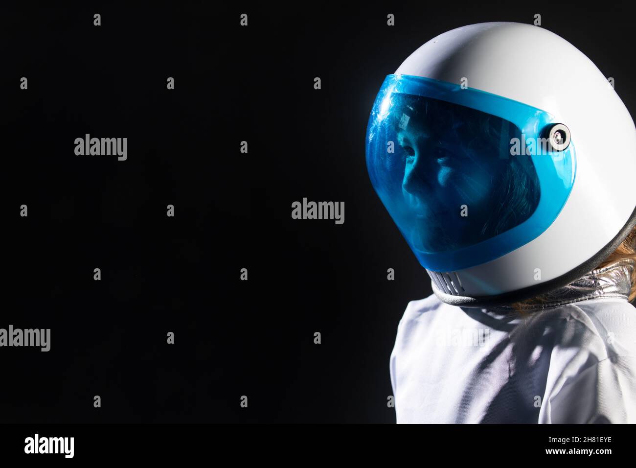 Closeup portrait of child boy playing astronaut, little spaceman Stock ...