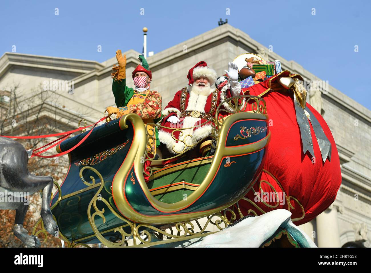 Santa Claus participates in the 95th Annual Macy's Thanksgiving Day ...
