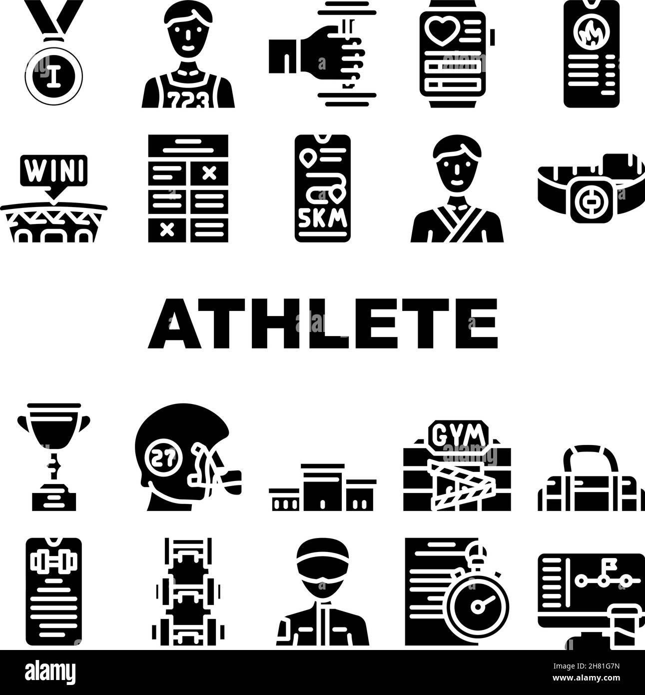 Athlete Sport Equipment And Award Icons Set Vector Stock Vector Image ...