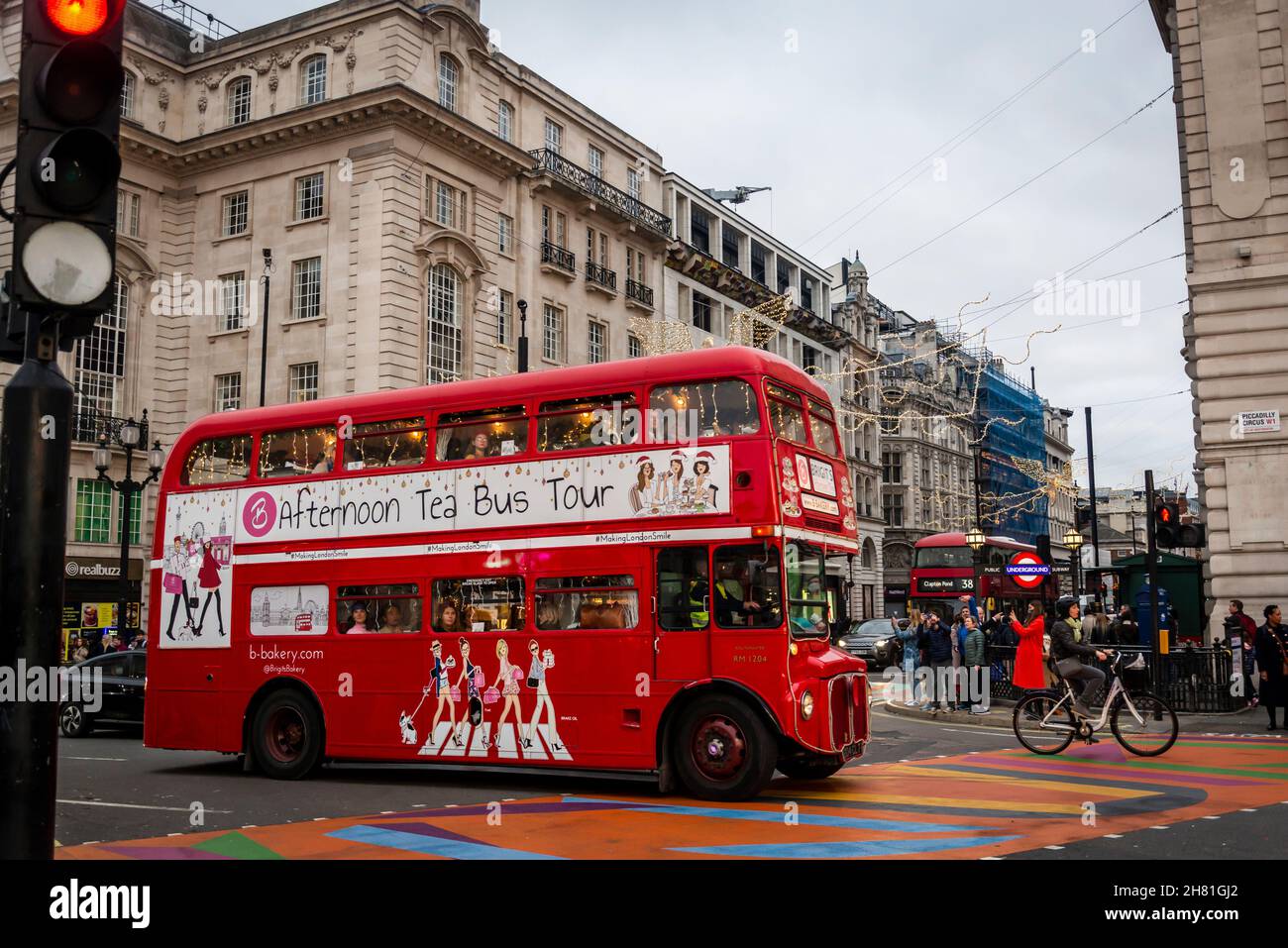 Afternoon Tea Bus Tour at Piccadilly Circus, London, England, UK Stock ...