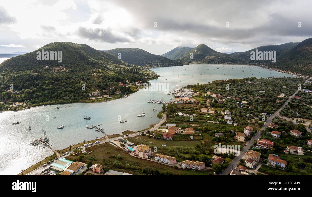 Nydri village in Lefkada island Greece Stock Photo - Alamy