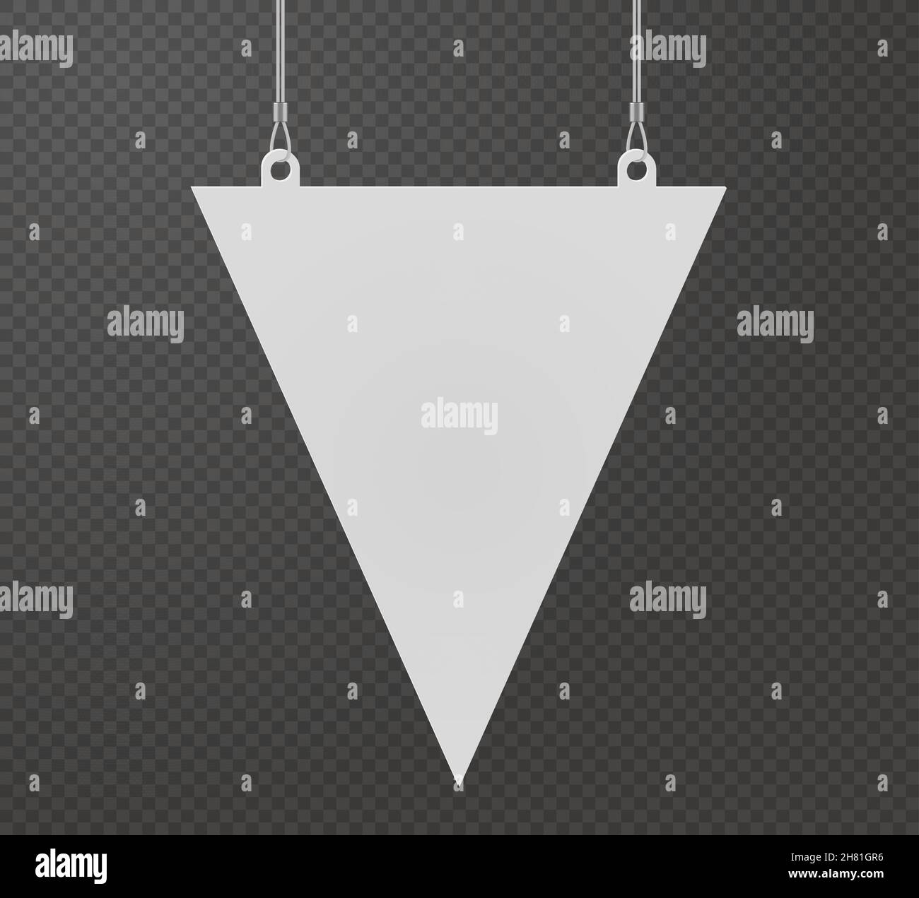 Triangle pennant dangler hanging from ceiling realistic mockup. Mock up ...