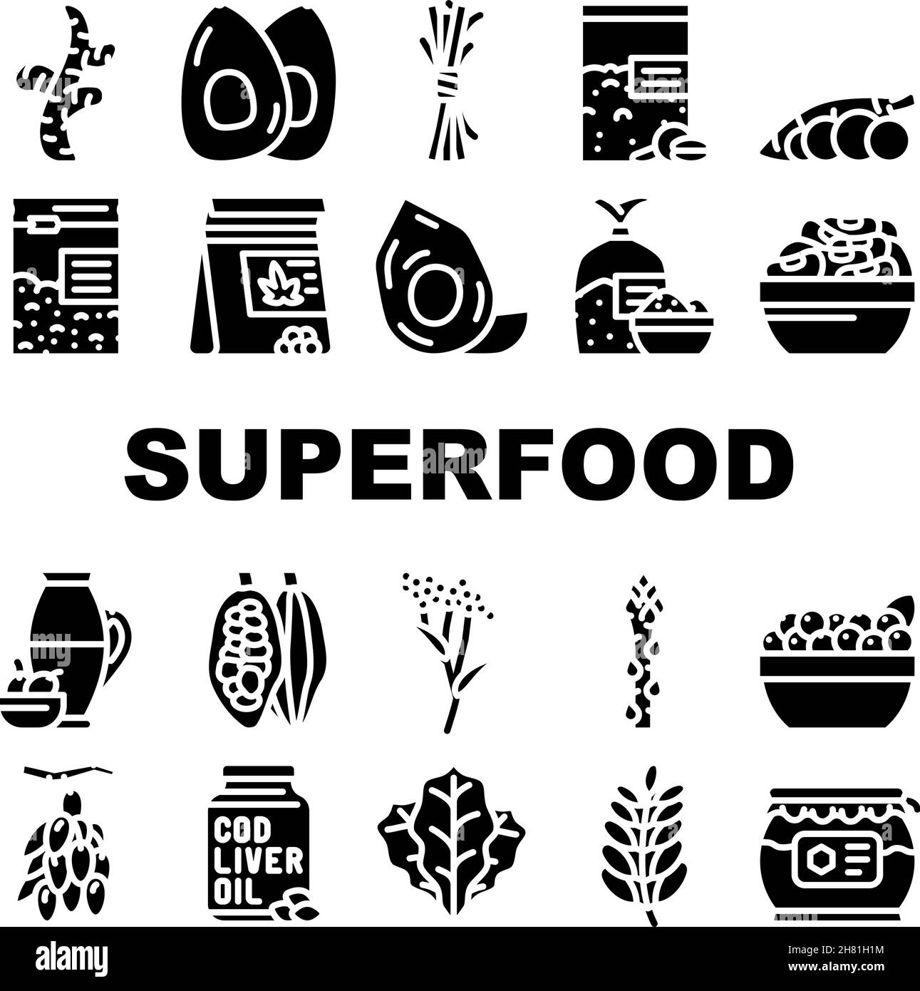 Superfood Natural And Vitamin Icons Set Vector Stock Vector Image & Art ...