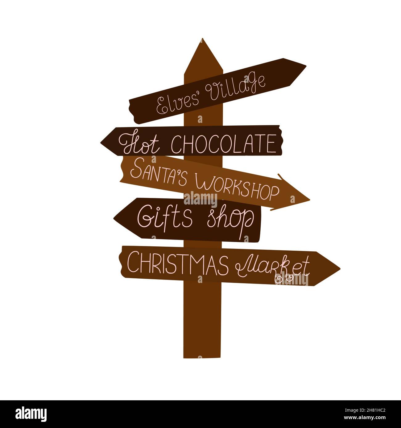 Christmas sign showing direction to Santa workshop, Christmas market ...