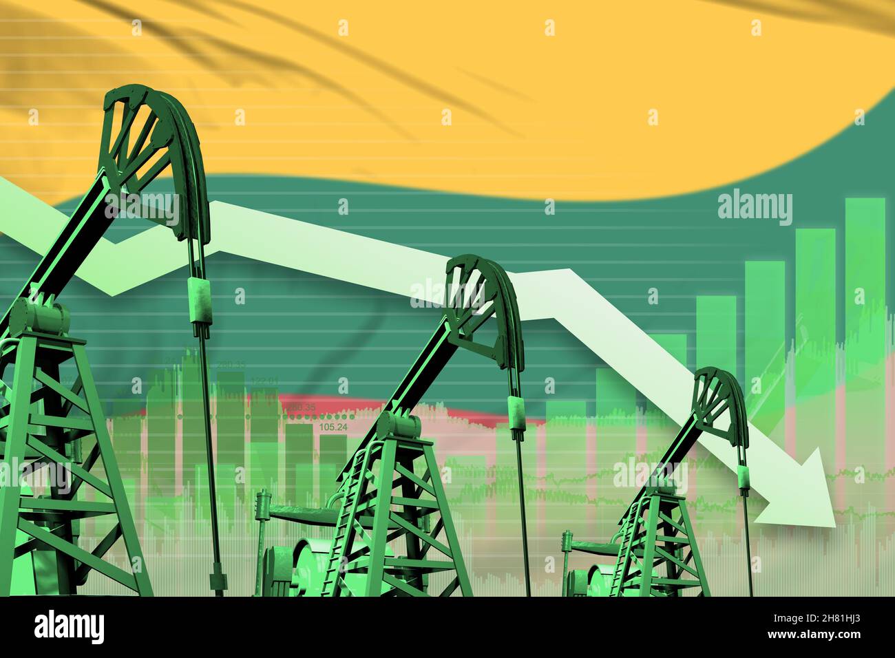 Lithuania oil industry concept, industrial illustration - lowering down ...