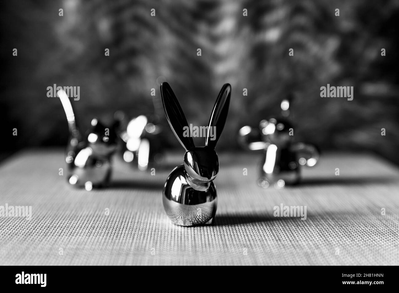 Rabbit metal figurine, statue with other animals in background Stock ...