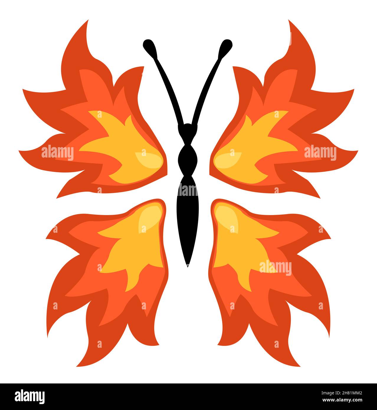 Fire wing butterfly cartoon color vector illustration, horizontal, over ...
