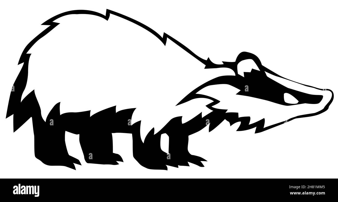 Badger standing animal stencil black, vector illustration, horizontal ...