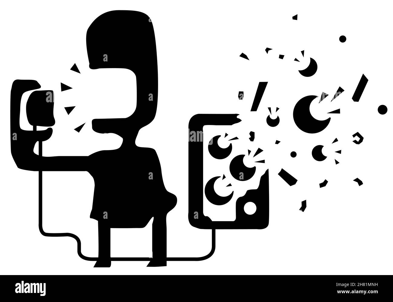 Radio shout loud breaking out equipment funny figure silhouette stencil ...