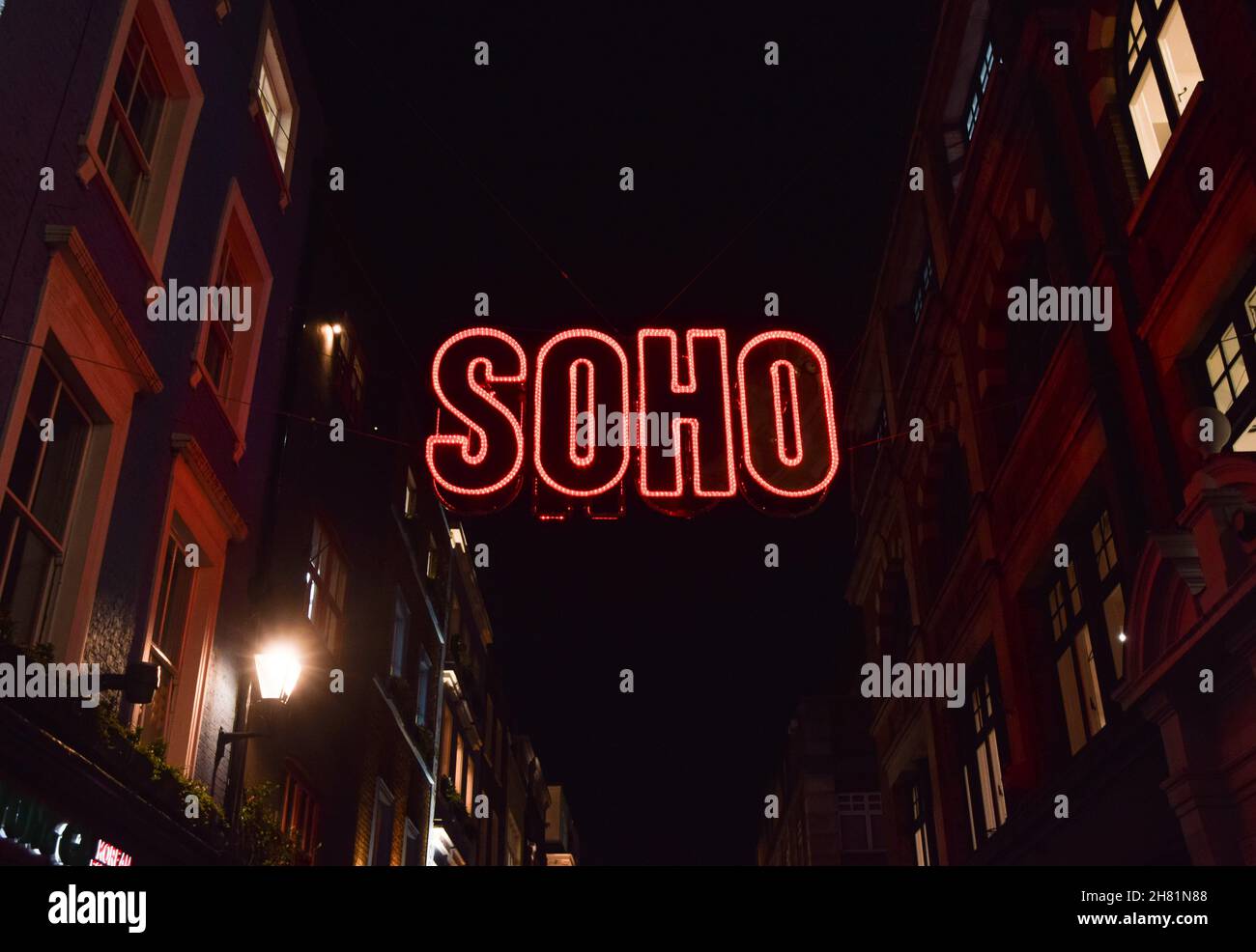 Neon Soho sign in Beak Street next to Carnaby Street. London, UK, 25th ...