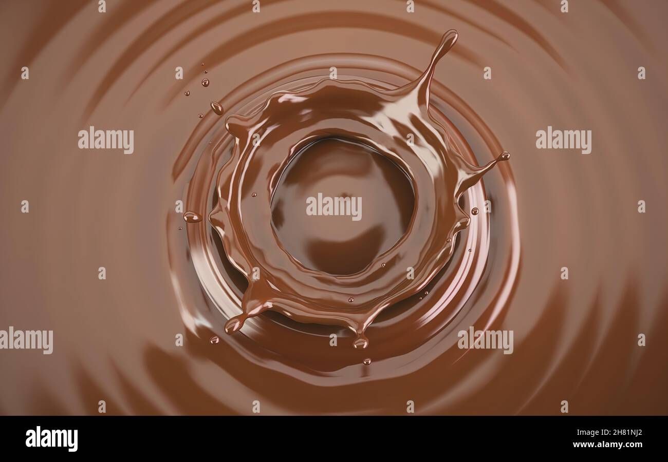 Liquid chocolate crown splash. In a liquid chocolate pool. With ...
