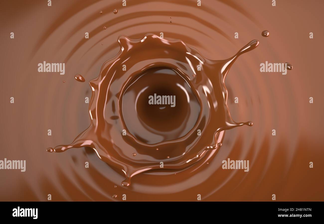 Liquid chocolate crown splash. In a liquid chocolate pool. With ...