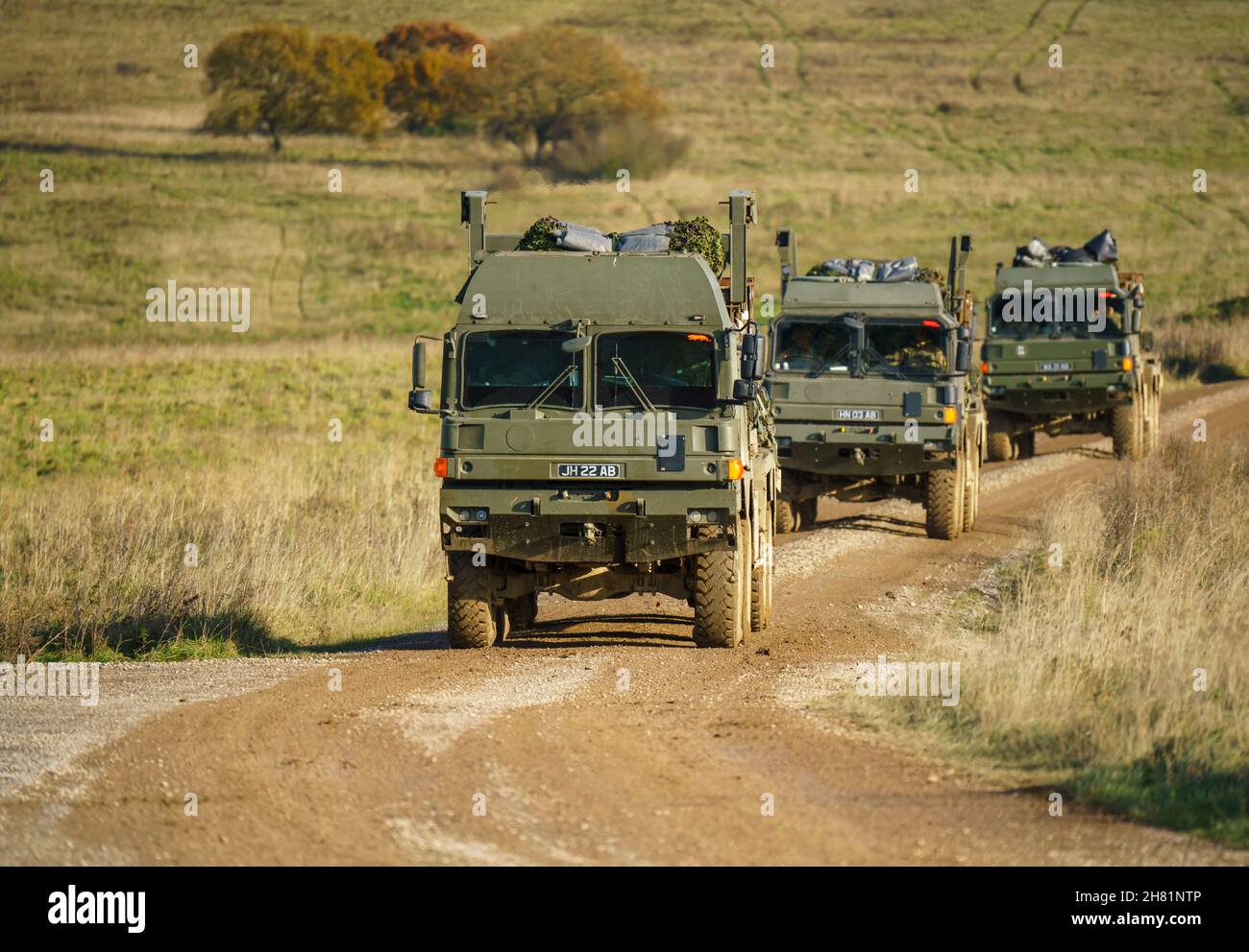 Convoy of British army MAN SV HX77 8x8 EPLS Heavy Utility Trucks in ...